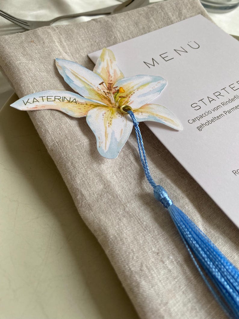 Wedding & Event Place Cards - Personalized Flowers With Tassel - Table ...