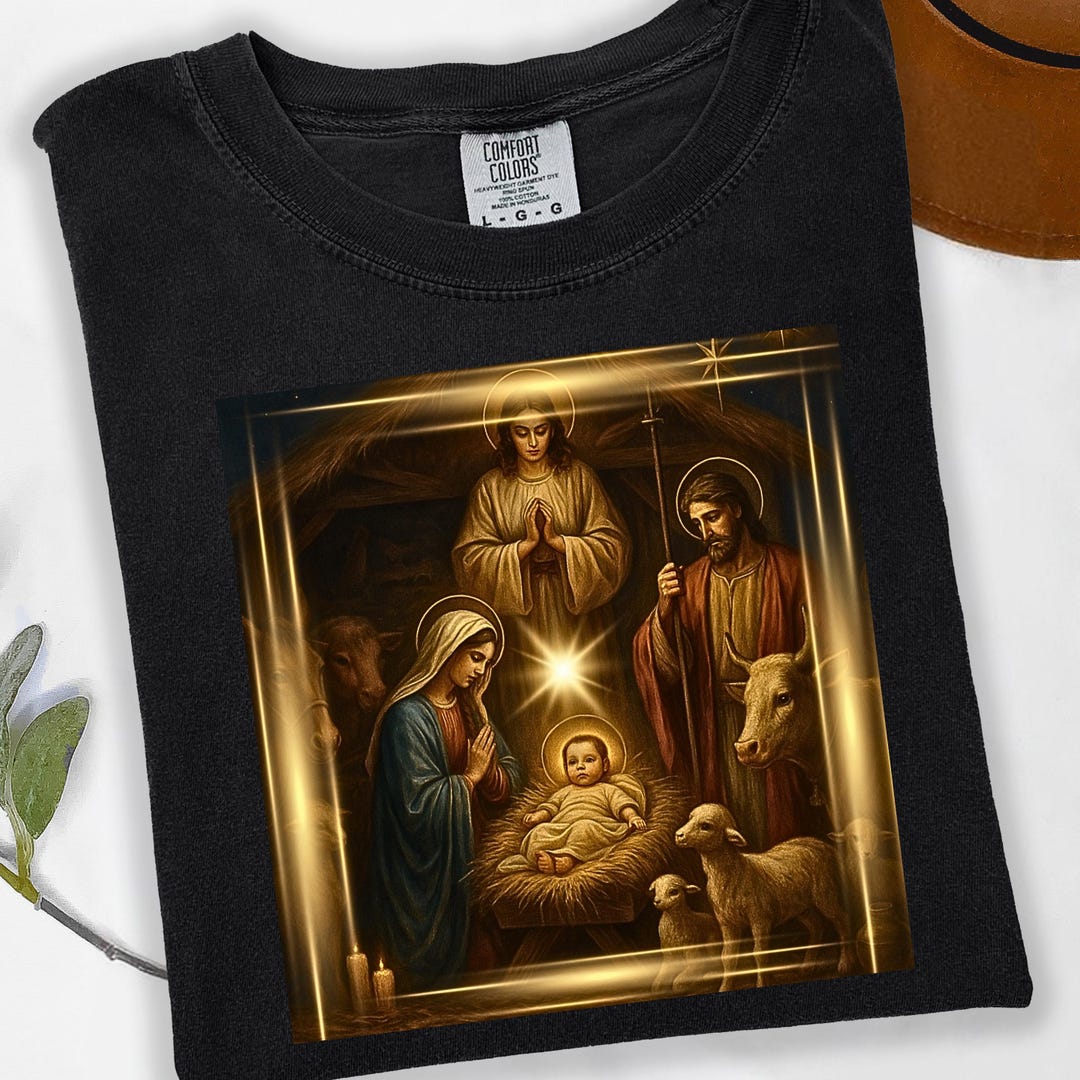 Nativity Scene Shirt, Holy Family Christmas Tee, Religious Christian T ...