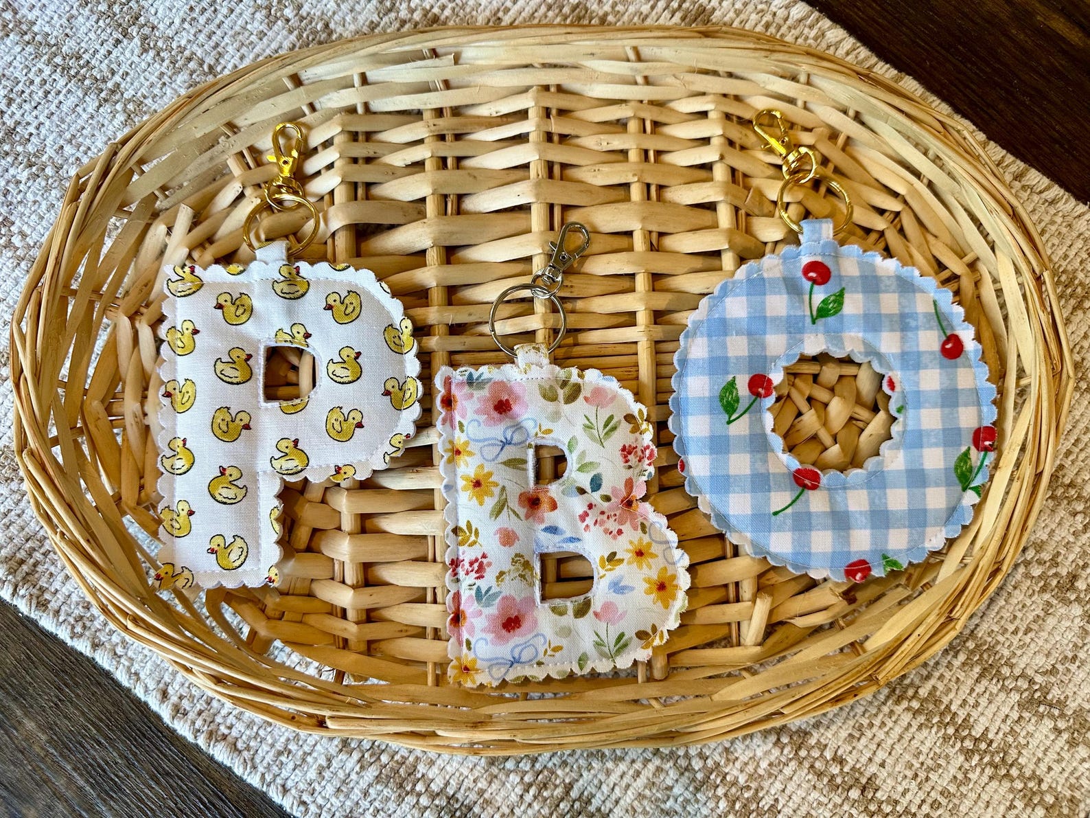 Custom Initial Keychain | Fabric Letter Keychain | Personalized Fabric ...