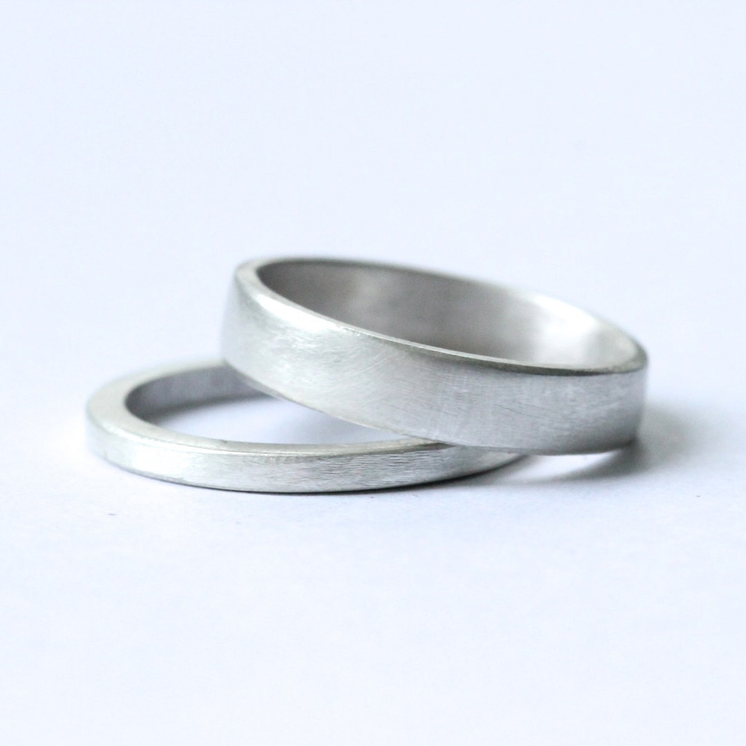 Pair of Brushed Silver Wedding Rings, Minimal Wedding Ring, Silver ...
