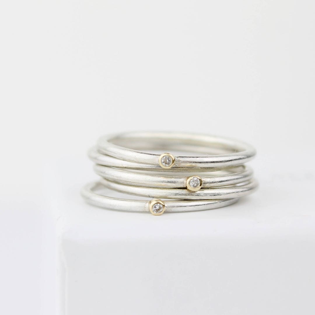Whole Stack of Diamond Stacking Rings, Teeny Diamond Ring, Teeny ...