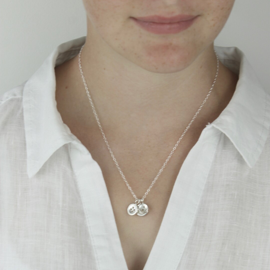 Silver Button Necklace, Button Necklace, Haberdashery Necklace, Button ...