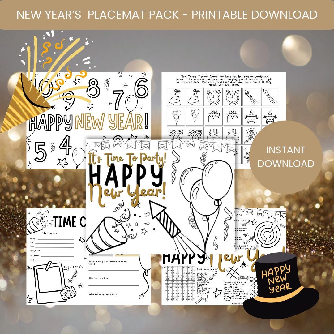Kids New Year’s Eve Activity Placemat Pack – Digital Download ...