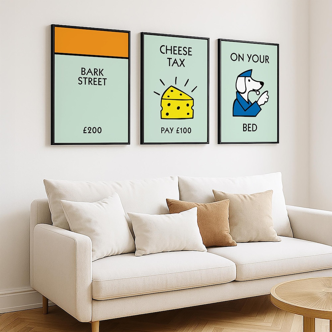 Set of 3: Dog Monopoly Inspired Prints. Bark Street, Cheese Tax, Dog ...