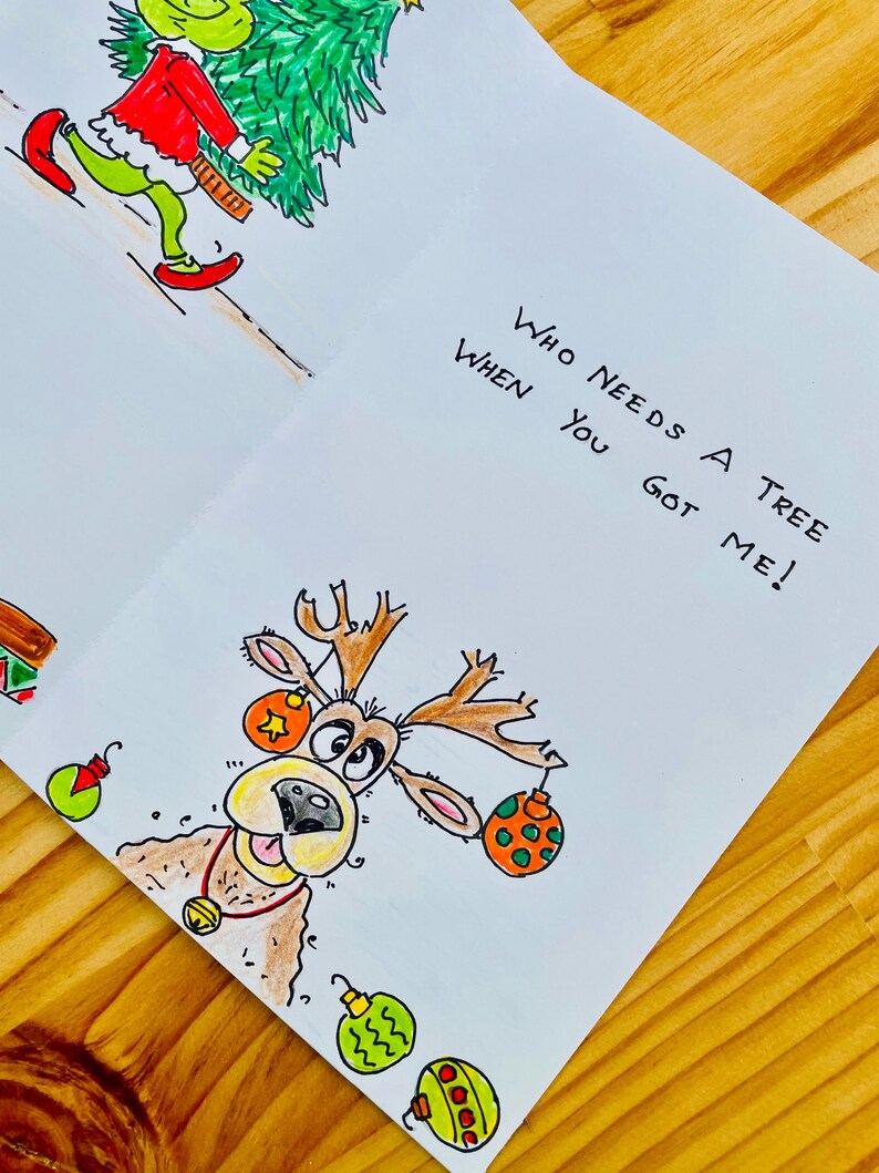 Hand Painted Grinch- Reindeer Christmas Cards. - Etsy