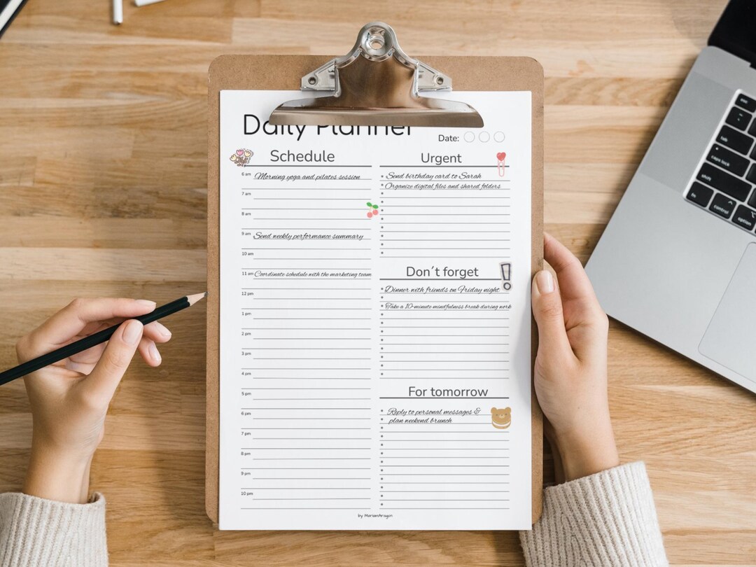 Printable Work Day Schedule, Daily Hourly Planner, Printable PDF, A4 ...