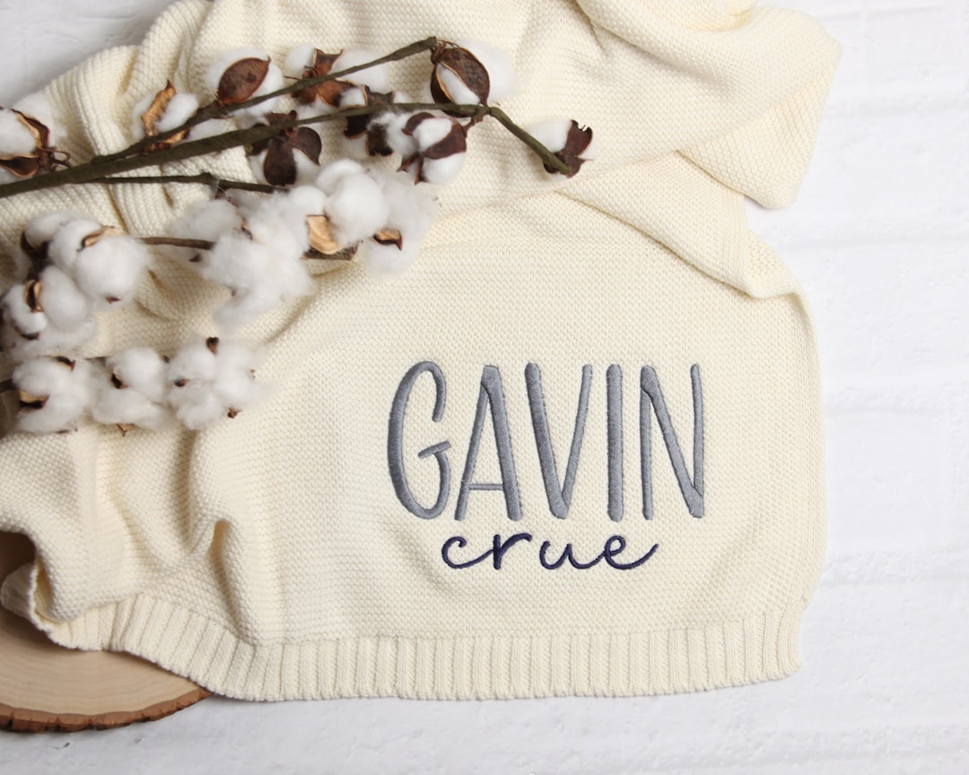 Personalized Baby Blanket, Embroidered Name, Knit Baby Blanket, Newborn ...