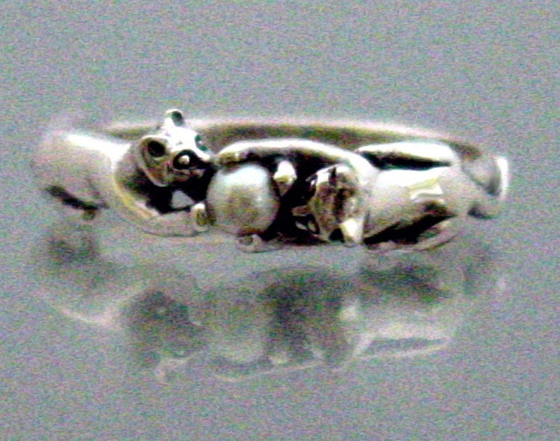 Two Cats Ring With Pearl in Sterling Silver Size 3 to 8 3/4 - Etsy