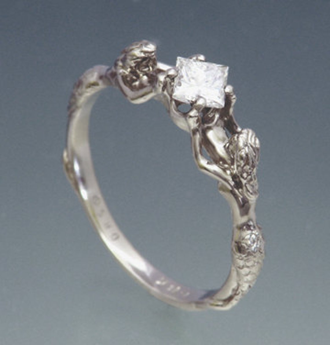 Mermaids Ring With 4mm Square Princess Cut CZ Set Diagonally | Etsy