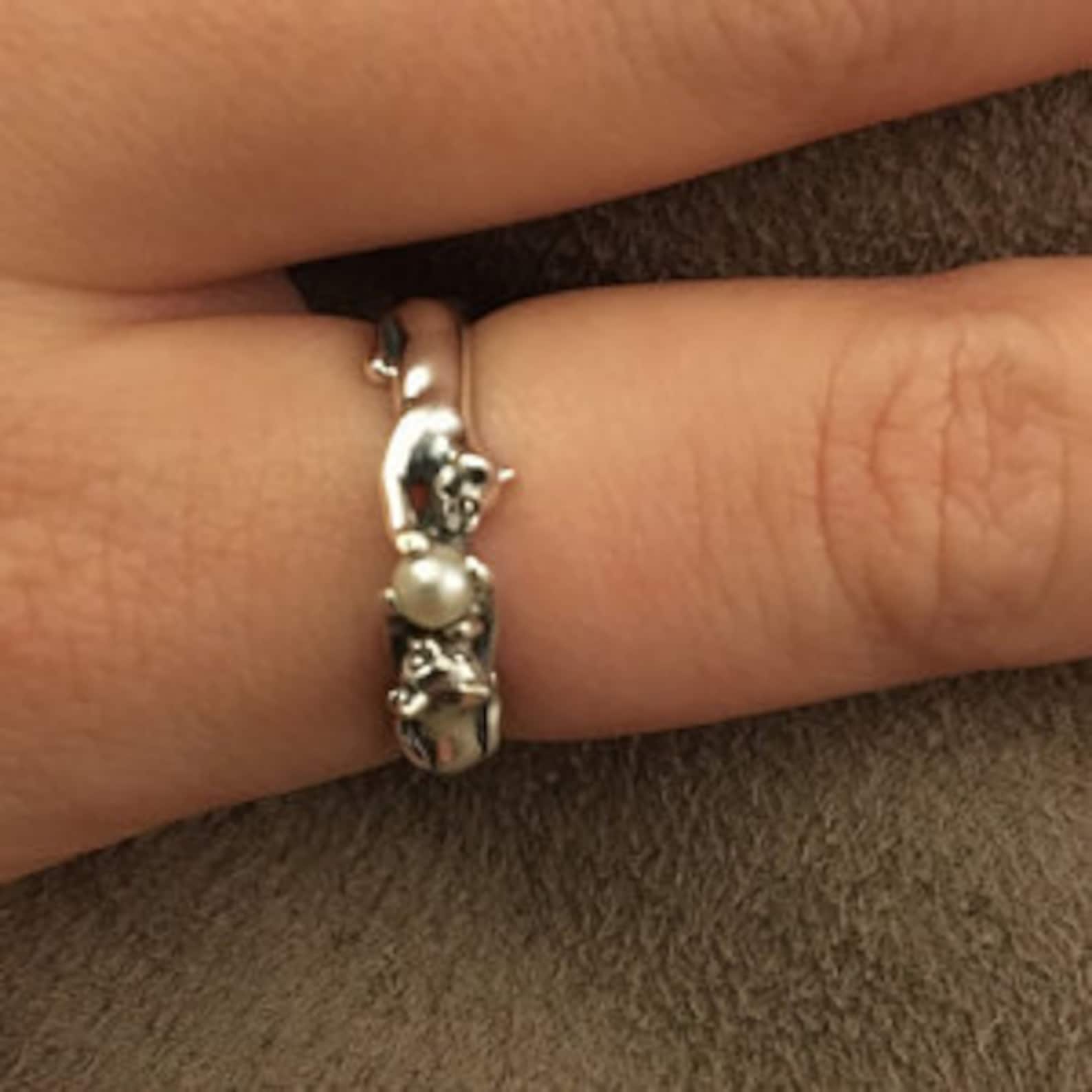 Two Cats Ring With Pearl in Sterling Silver Size 3 to 8 3/4 - Etsy