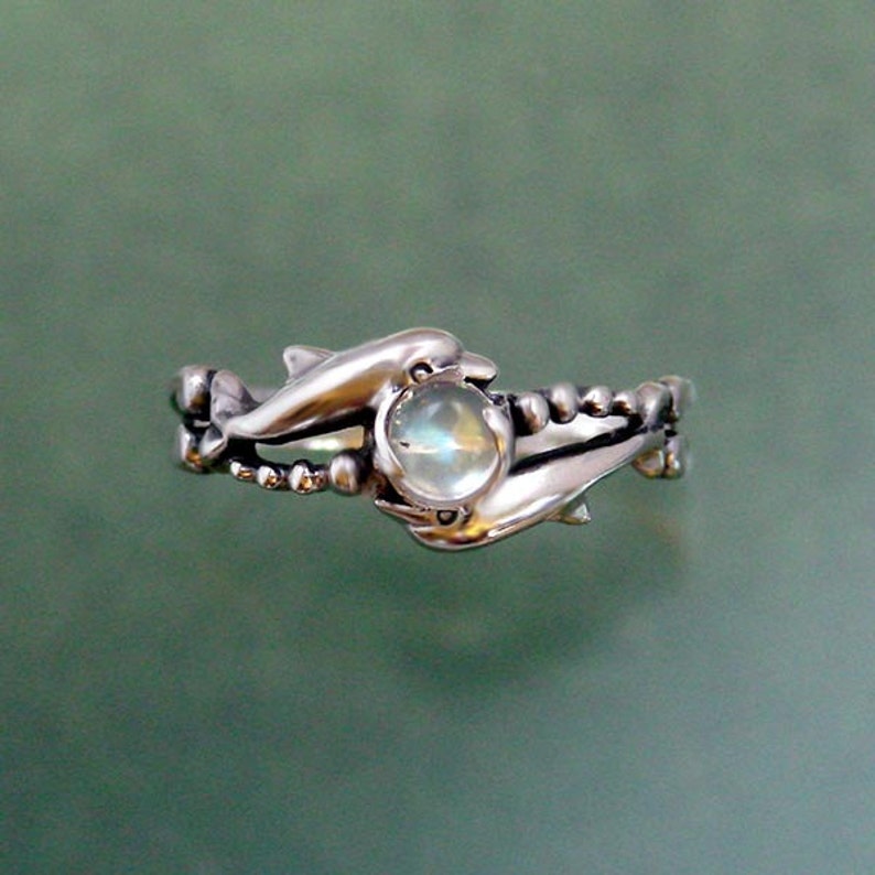 Two Dolphins With Crystal Rainbow Moonstone Ring Sizes 2 Through 13 - Etsy