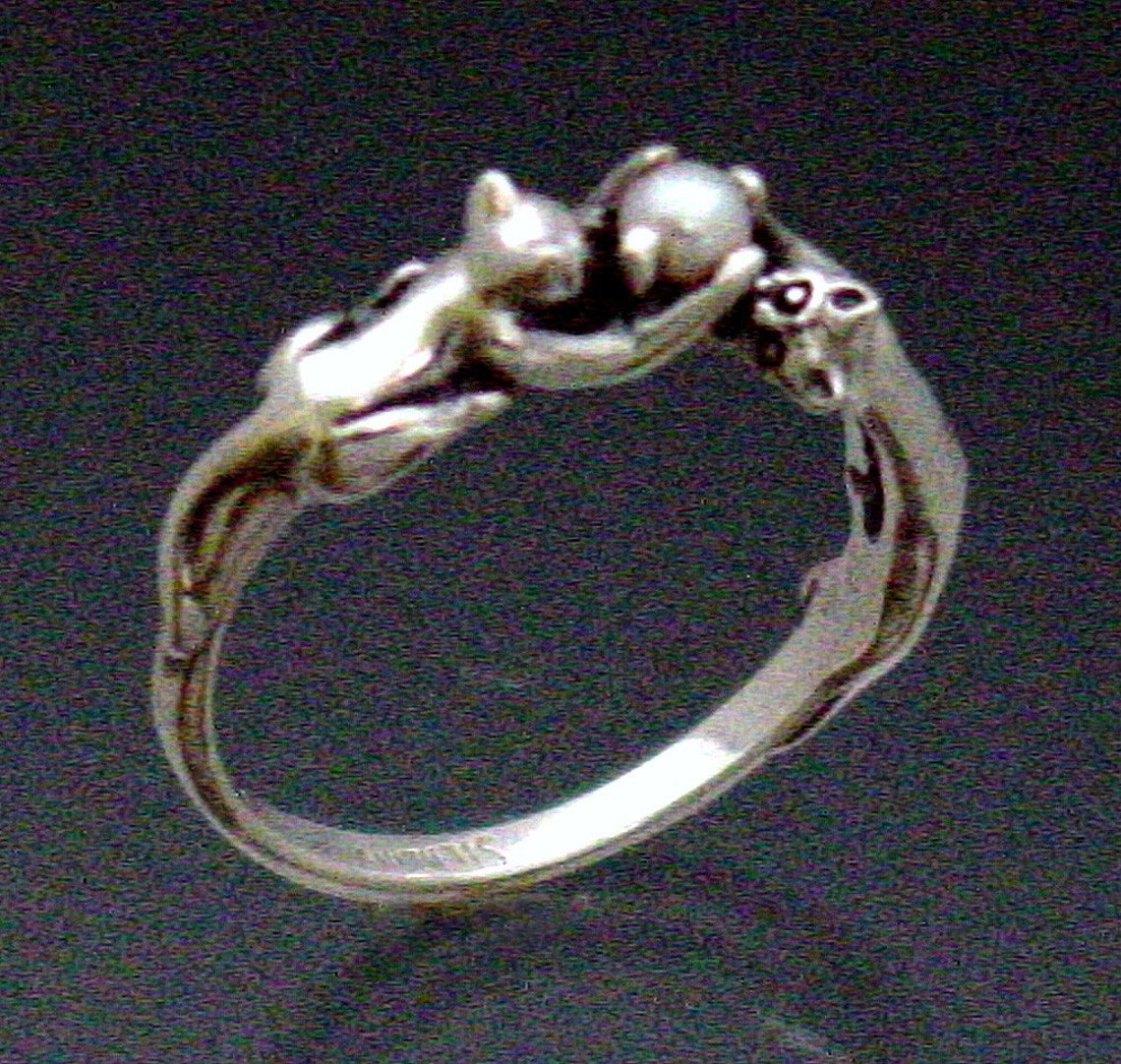 Two Cats Ring With Pearl in Sterling Silver Size 3 to 8 3/4 - Etsy
