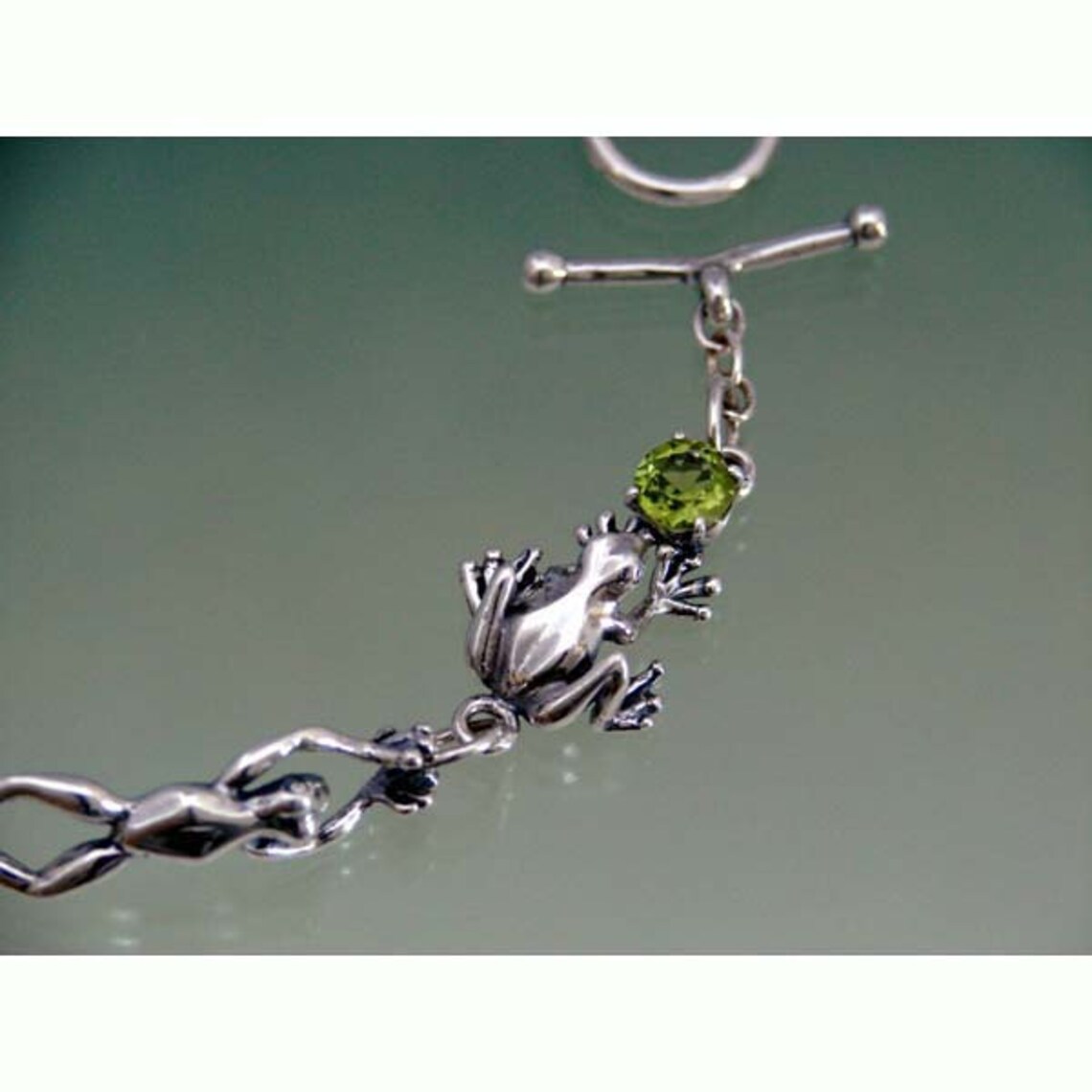 Jump Sit Frog Link Bracelet with Peridot or Stone of Your | Etsy