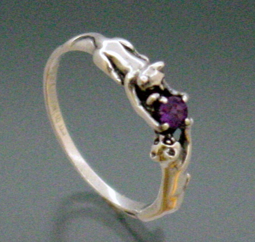 Two Cats Ring With Faceted Amethyst or Stone of Your Choice - Etsy