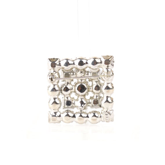 Vintage Weiss Blue Rhinestone Square Brooch - Gem