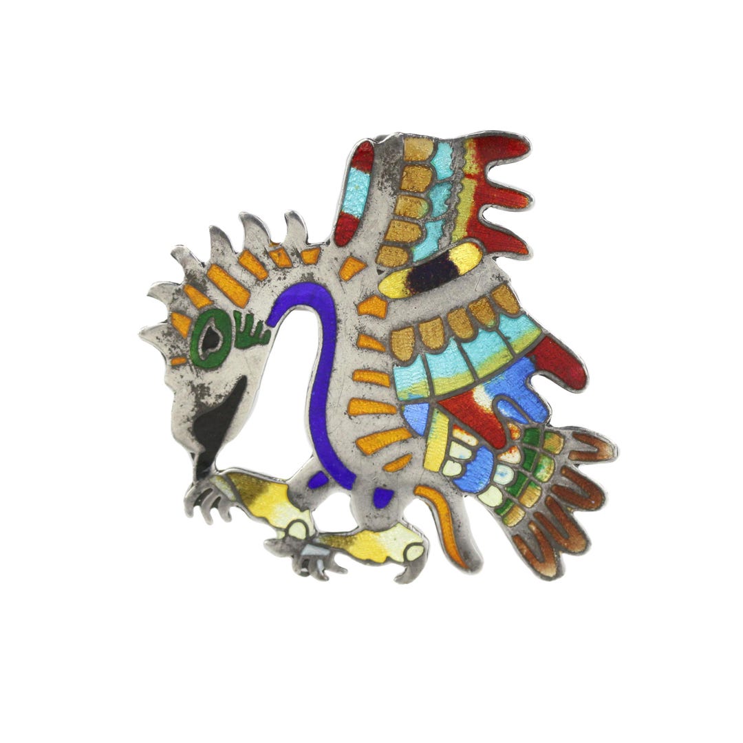 Vintage Castelan Mexico Sterling Silver Enamel Aztec Eagle Brooch ...