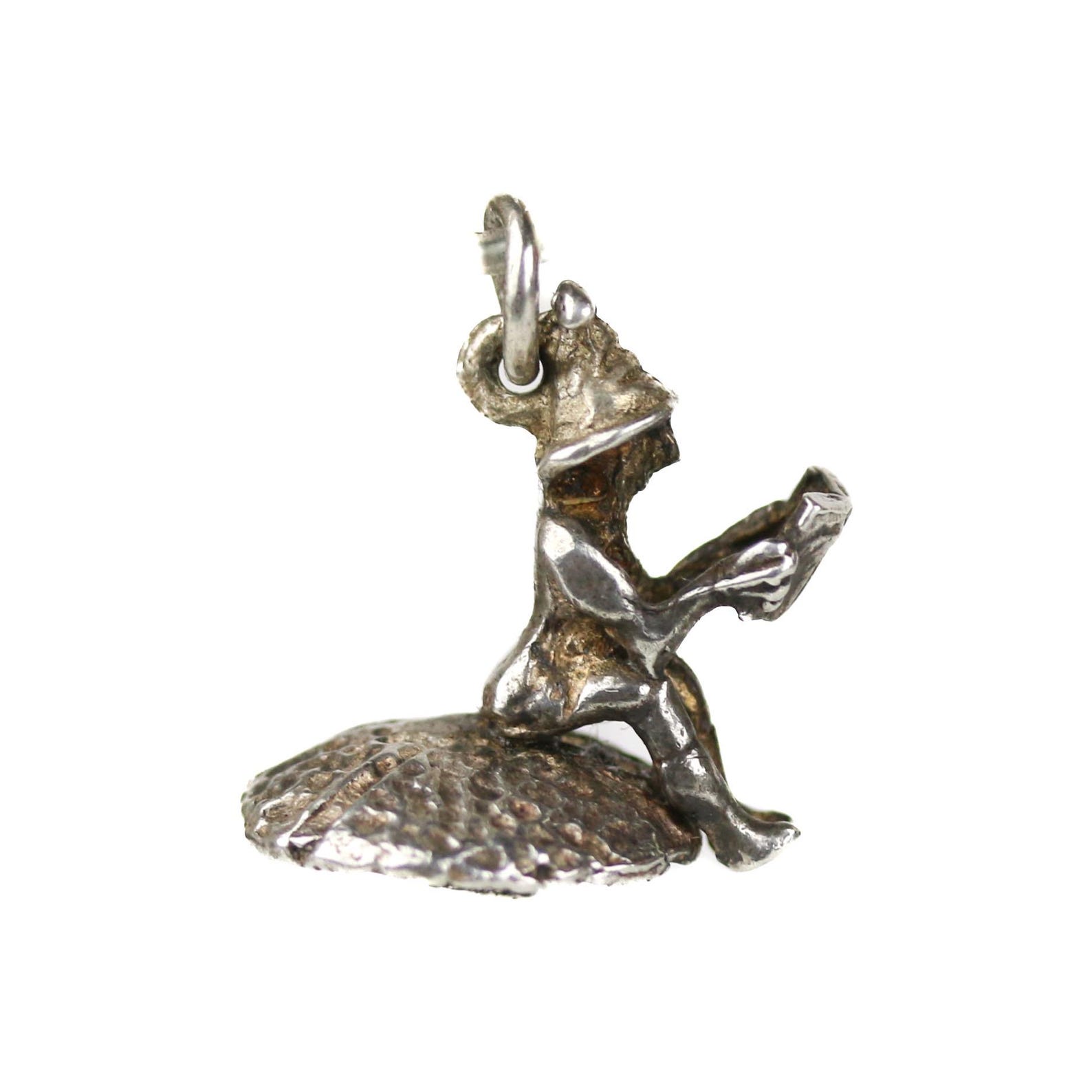 Cute Vintage English Sterling Silver Elf Sitting on Mushroom Reading ...
