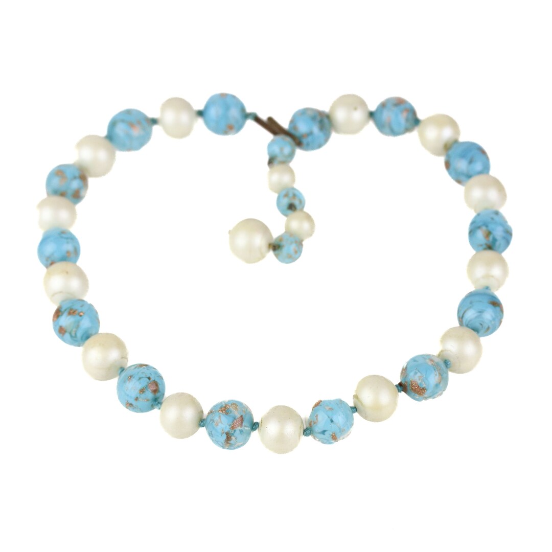Vintage Murano Venetian Glass Blue & Faux Pearl Choker Necklace - Etsy