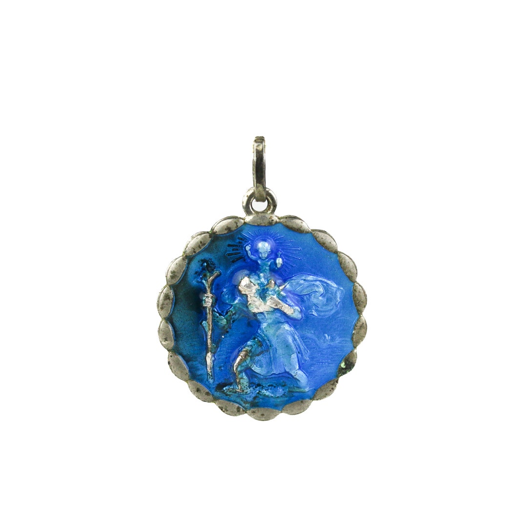Vintage Sterling Silver Blue Enamel St. Christopher Medal - Etsy