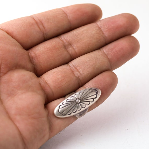 Old Navajo Sterling Silver Concho Design Ring Sz 5.25 - Gem