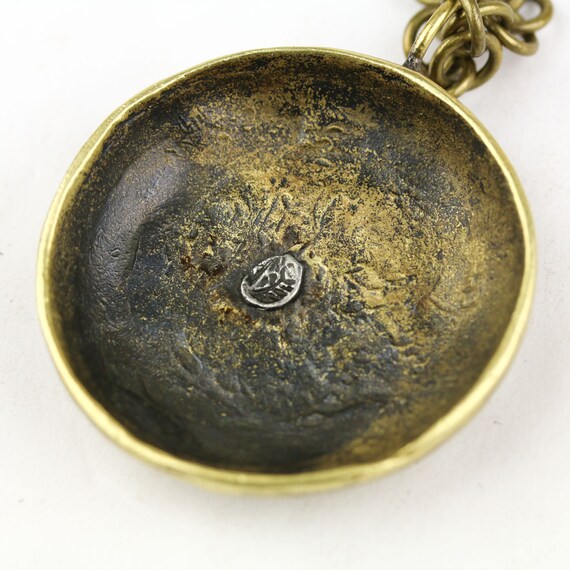 Vintage Modernist Brass Zodiac Cancer Pendant Necklace - Gem