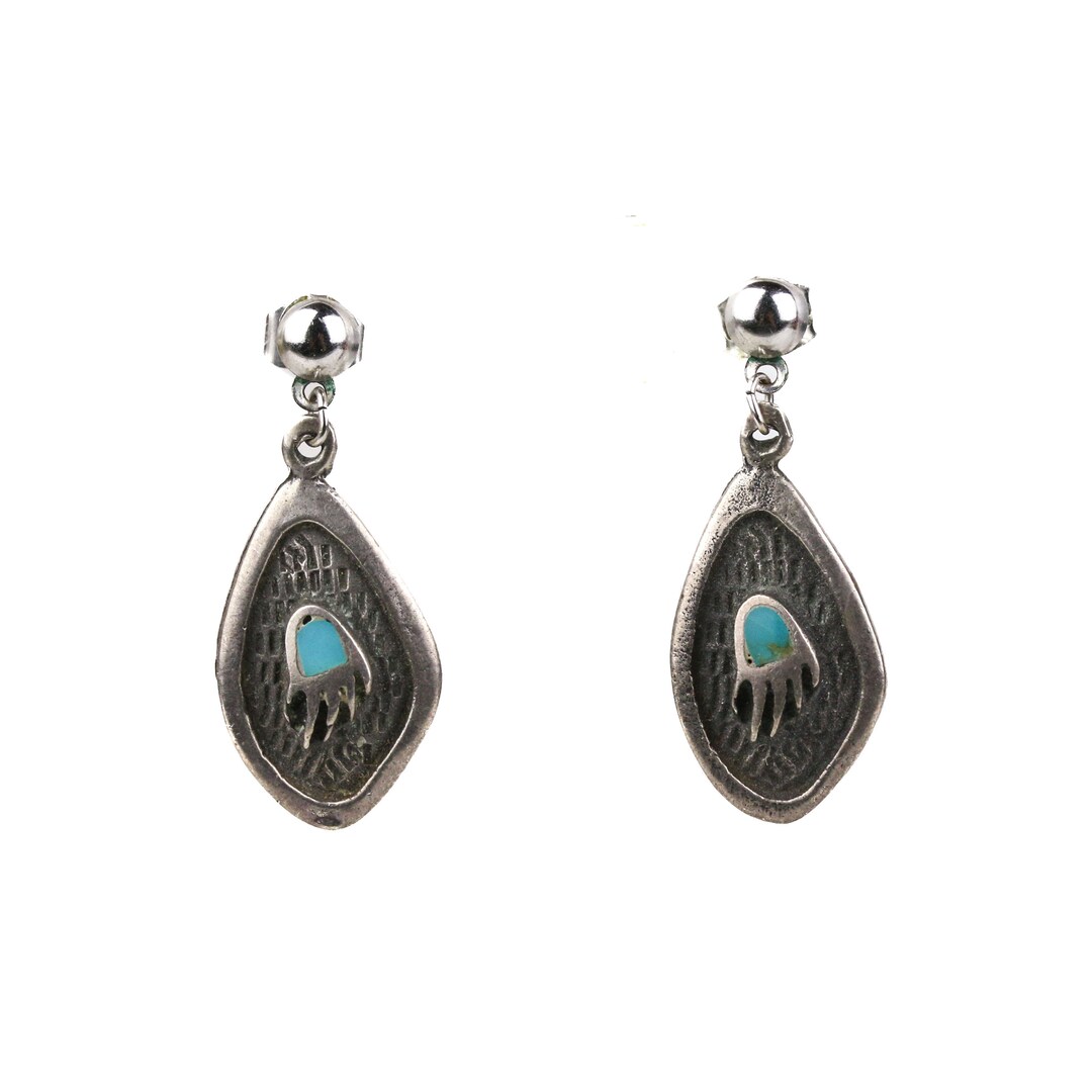 Vintage Hopi Sterling Silver Turquoise Bear Paw Earrings - Etsy