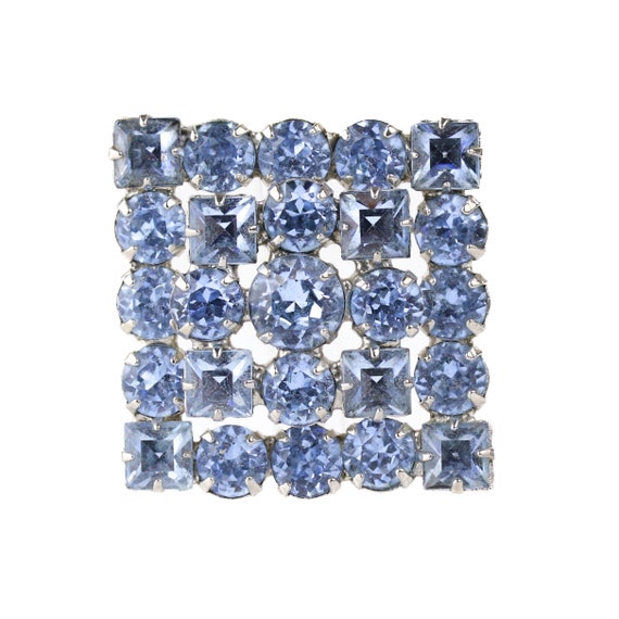 Vintage Weiss Blue Rhinestone Square Brooch - Gem