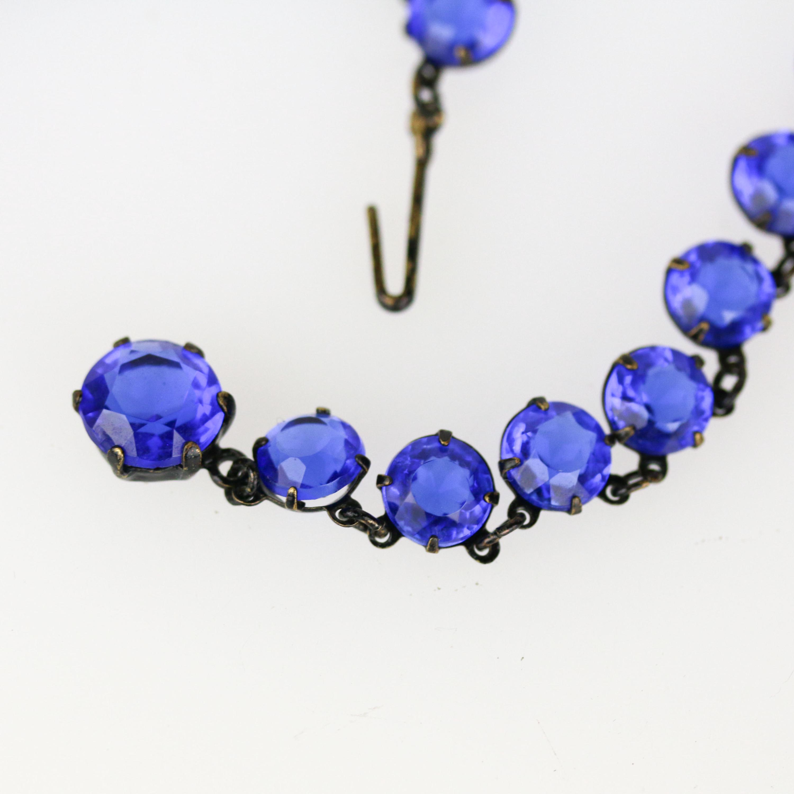 Antique Art Deco Open Back Bezel Set Blue Cobalt Glass Necklace - Etsy