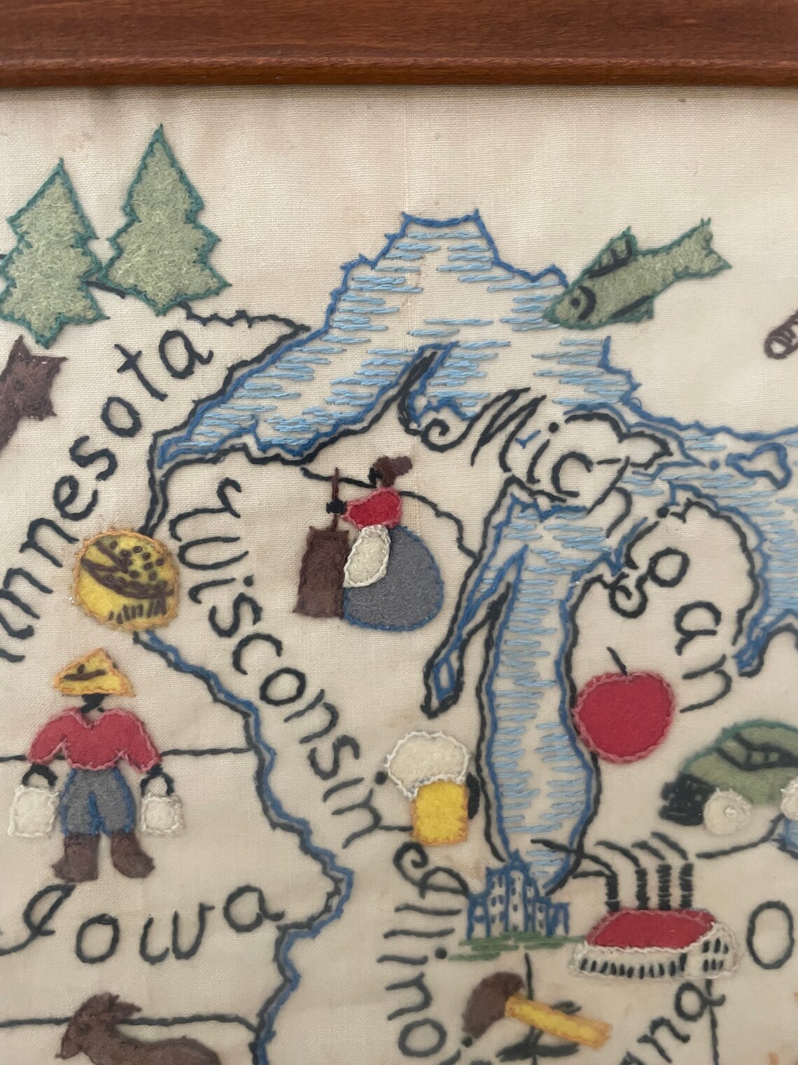 Vintage Embroidered Map of the Middle West Framed - Etsy