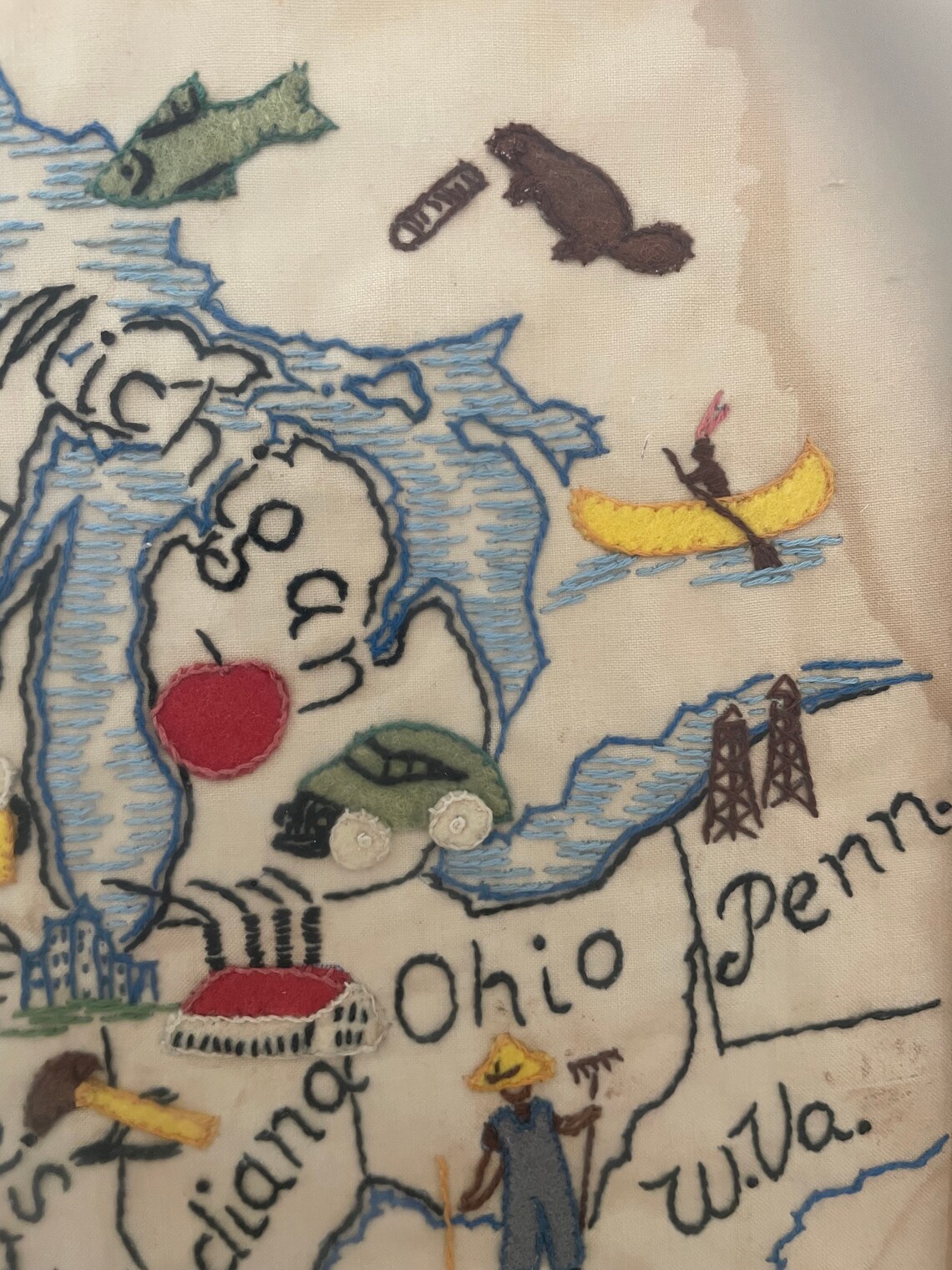 Vintage Embroidered Map of the Middle West Framed - Etsy