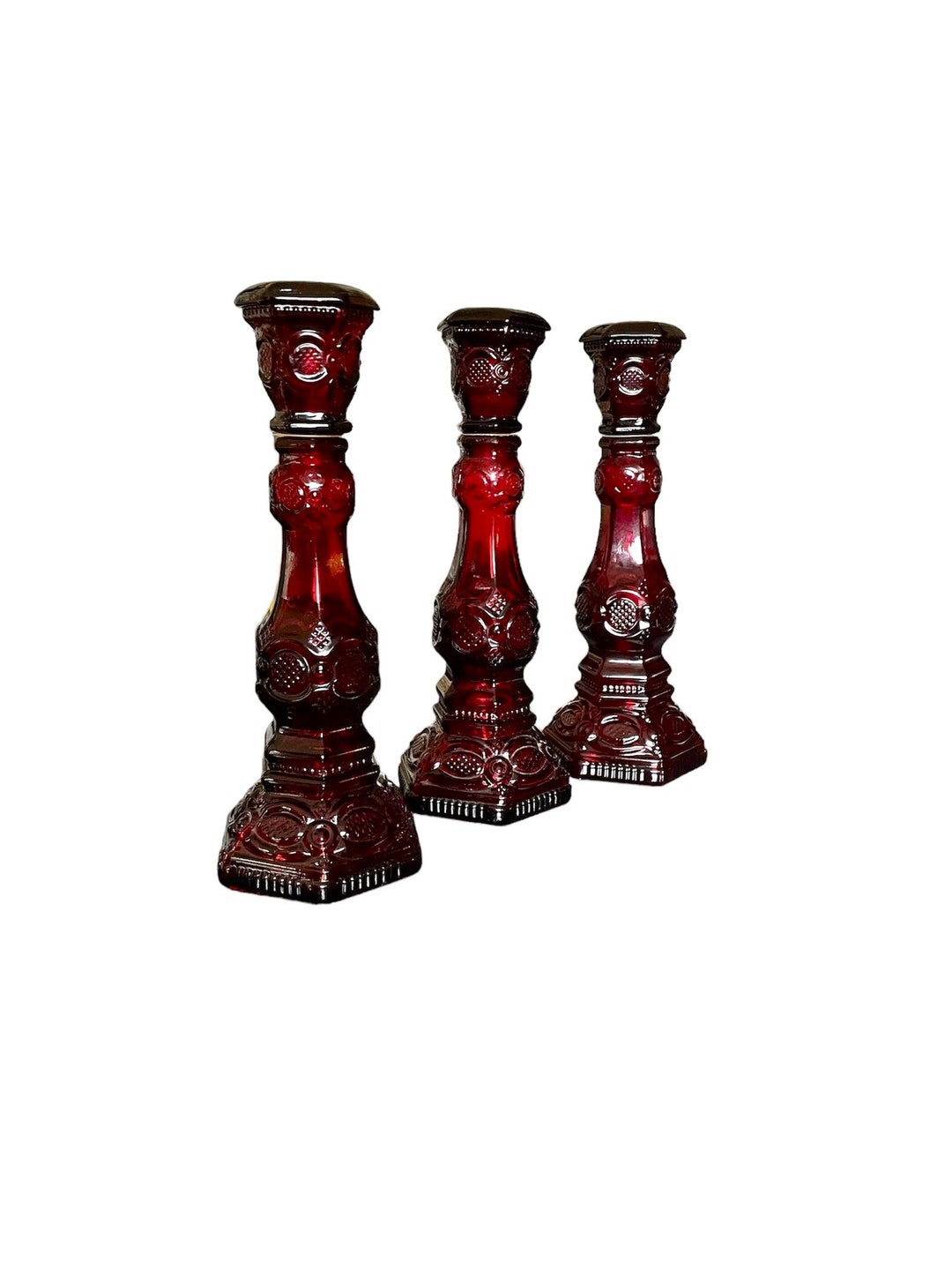Set of 3 Vintage Avon Ruby Red 1869 Cape Cod Collection Candlesticks - Etsy