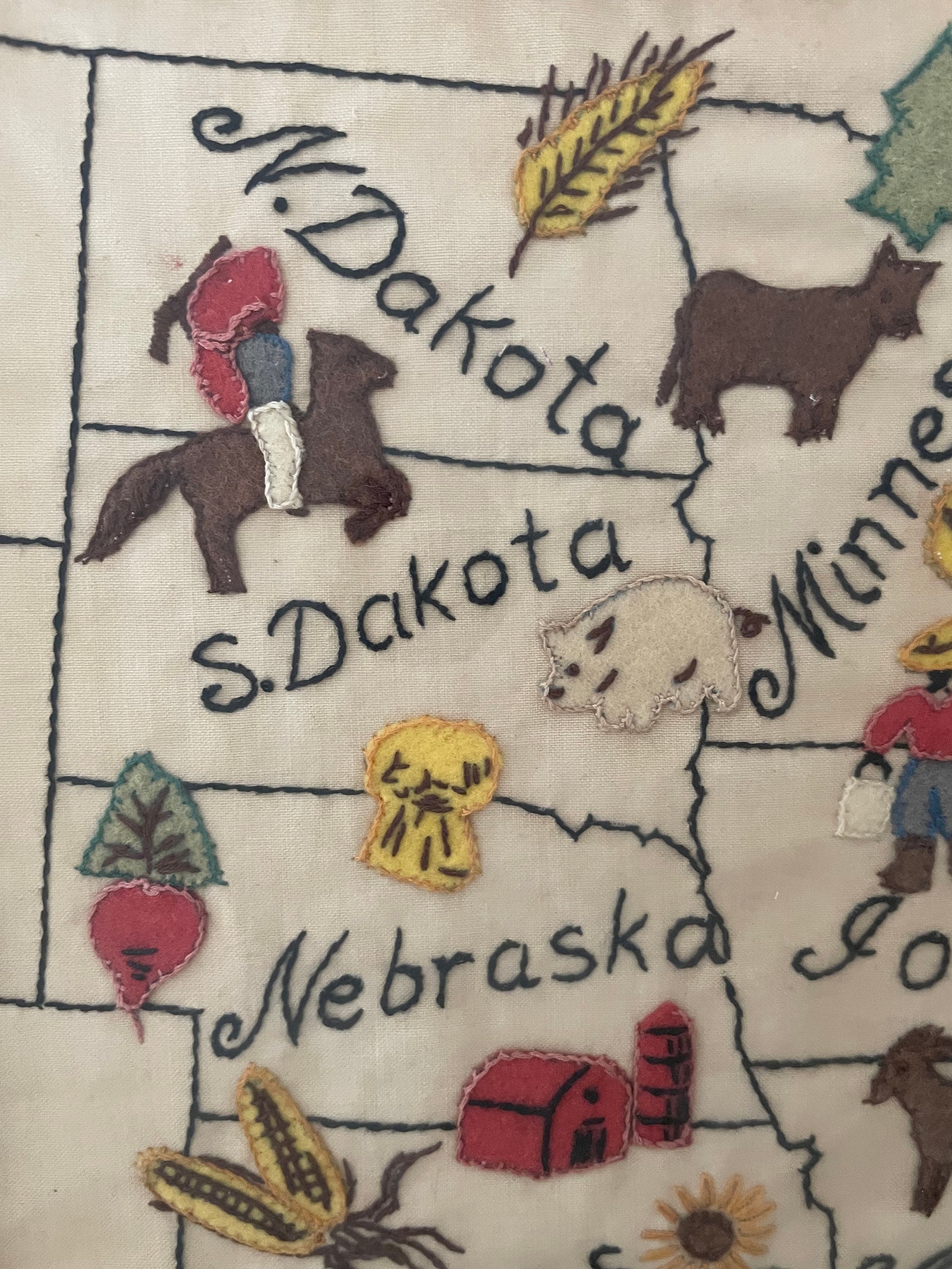 Vintage Embroidered Map of the Middle West Framed - Etsy