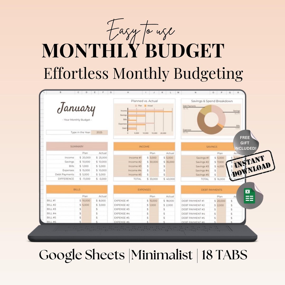 Monthly Budget Spreadsheet | Minimalist Google Sheets for Income ...