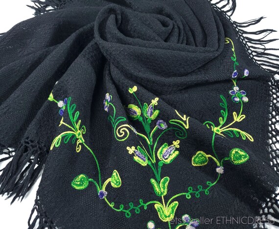 Antique German folk costume embroidered wool shawl - … - Gem