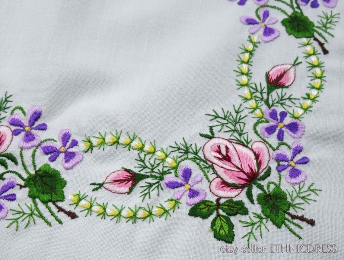 Embroidered Floral Kerchief Scarf From Eastern Europe | Ethnic Clothing ...