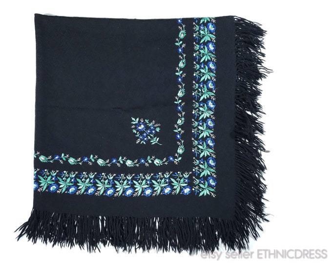 Antique German Folk Costume Embroidered Wool Shawl - Hessen Region ...