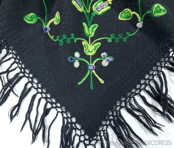 Antique German folk costume embroidered wool shawl - … - Gem