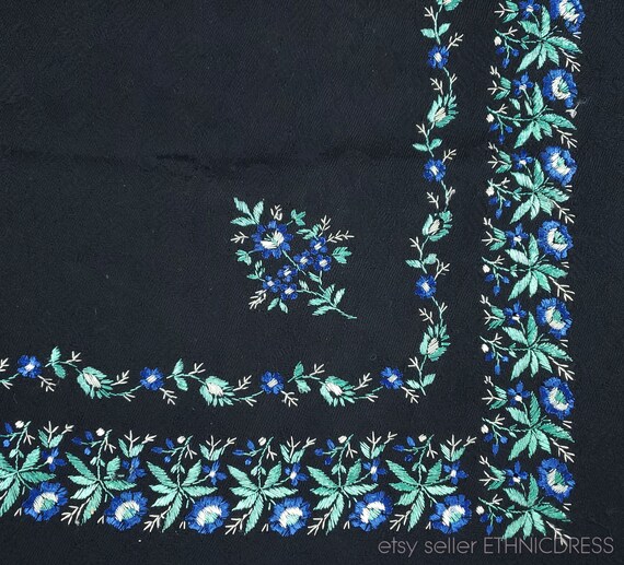 Antique German folk costume embroidered wool shawl - … - Gem