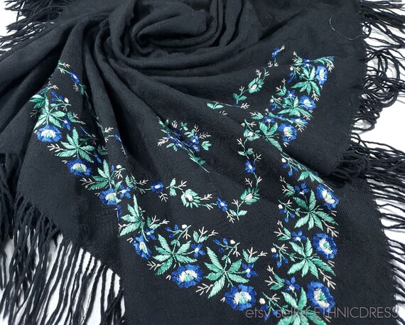 Antique German folk costume embroidered wool shawl - … - Gem
