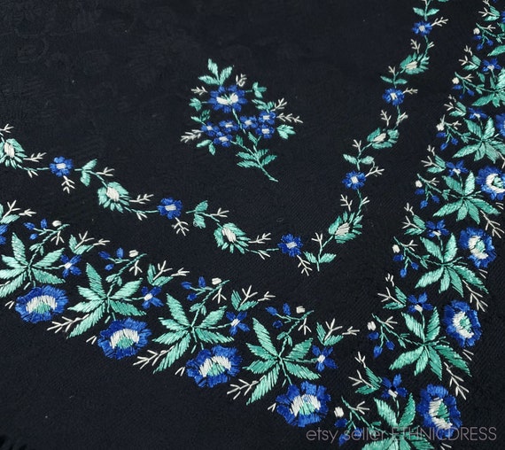 Antique German folk costume embroidered wool shawl - … - Gem