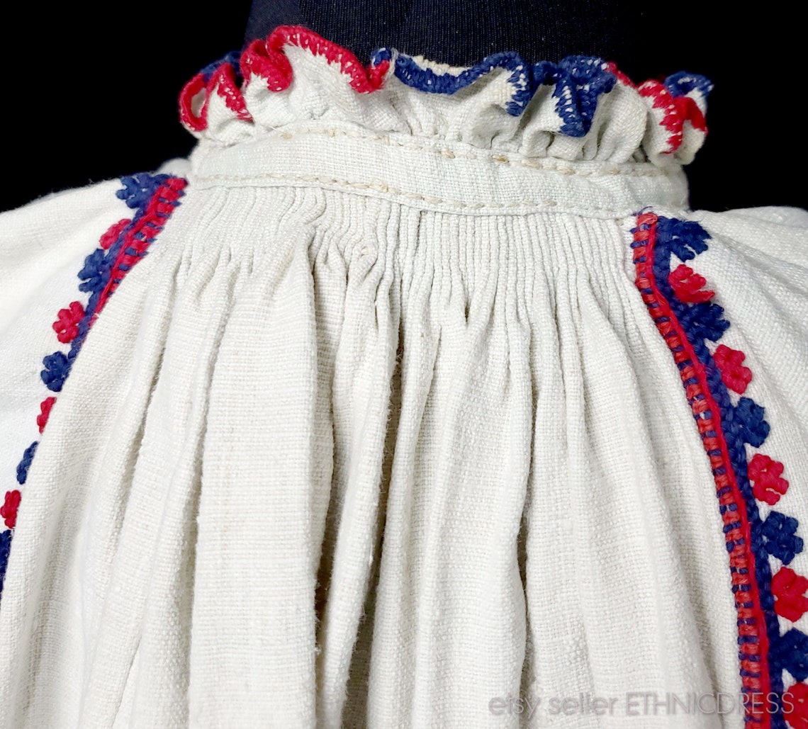 Vintage Romanian Folk Costume Embroidered Linen Blouse & Skirt Set ...