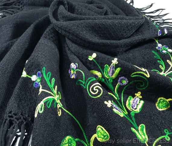 Antique German folk costume embroidered wool shawl - … - Gem