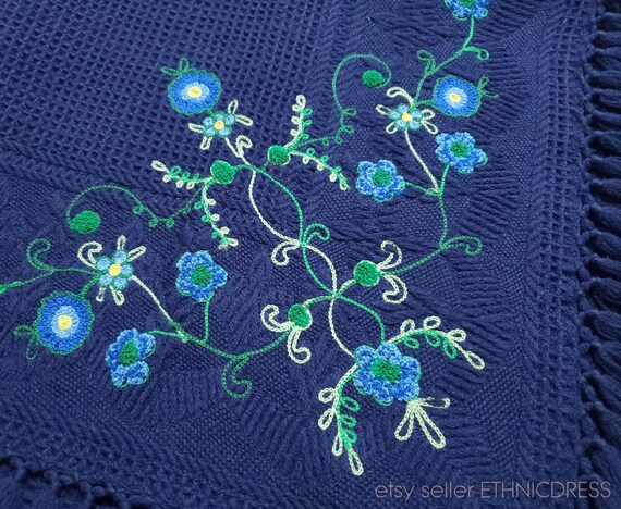 Antique German folk costume embroidered wool shawl - … - Gem