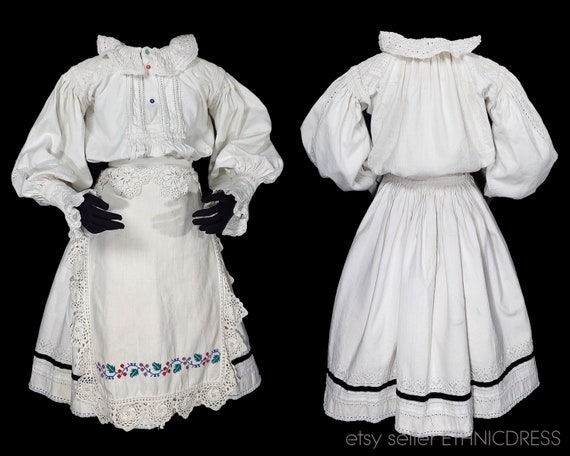 Vintage Romanian folk costume embroidered linen blous… - Gem