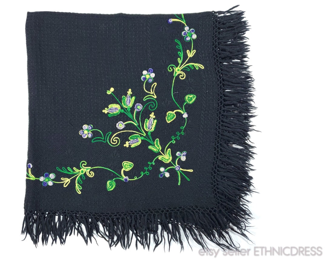 Antique German Folk Costume Embroidered Wool Shawl - Hessen Region ...