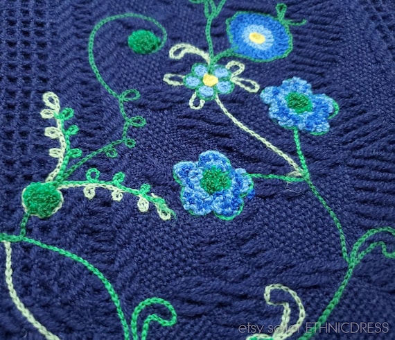 Antique German folk costume embroidered wool shawl - … - Gem