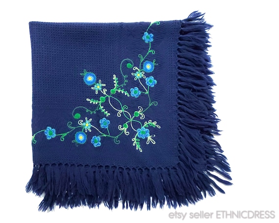 Antique German folk costume embroidered wool shawl - … - Gem