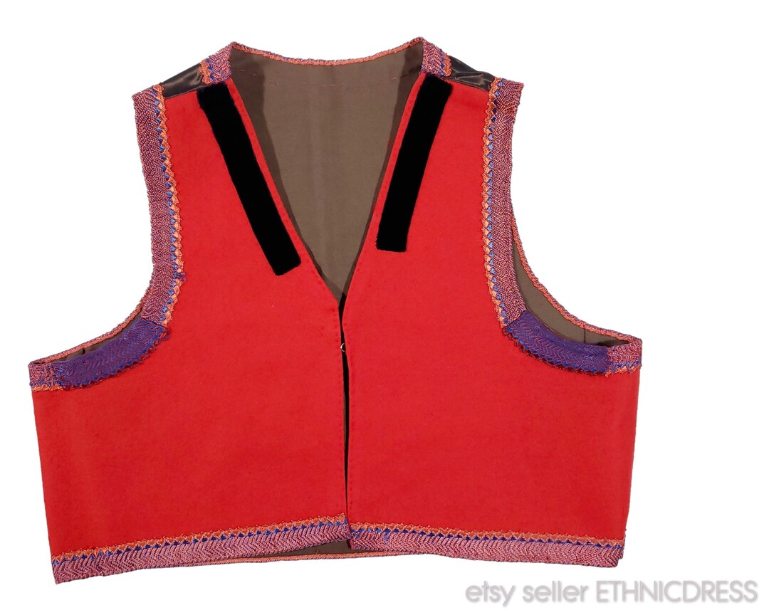 Vintage Dutch Folk Costume Vest From Marken, Netherlands | Red Wool Top ...