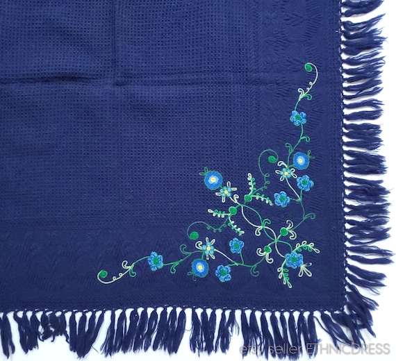 Antique German folk costume embroidered wool shawl - … - Gem