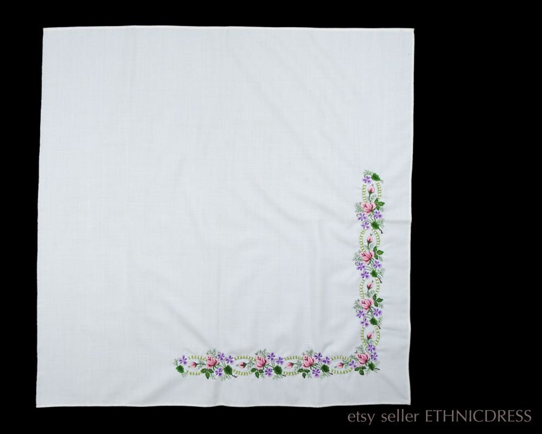 Embroidered Floral Kerchief Scarf From Eastern Europe | Ethnic Clothing ...